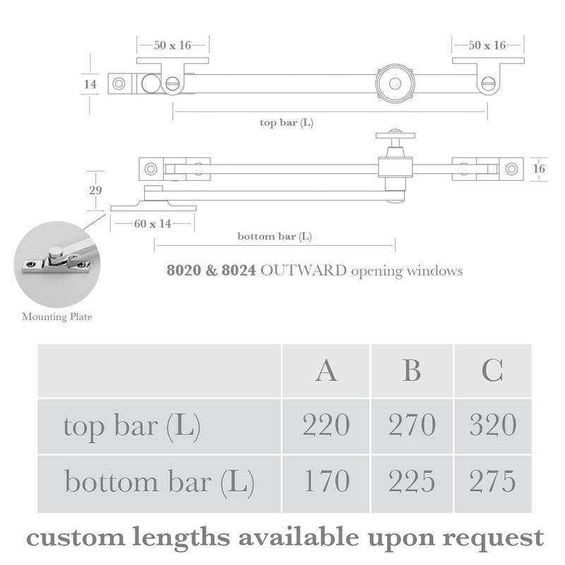 8020 Double Arm Sliding Stay - OUTWARD opening | Frank Allart