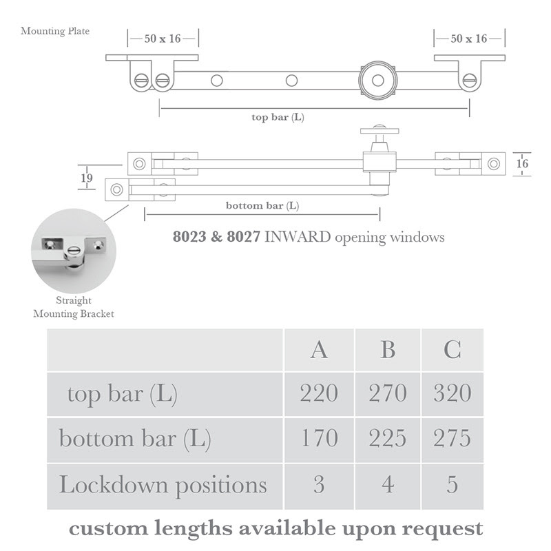 8027 Double Arm Sliding Stay - INWARD opening | Frank Allart