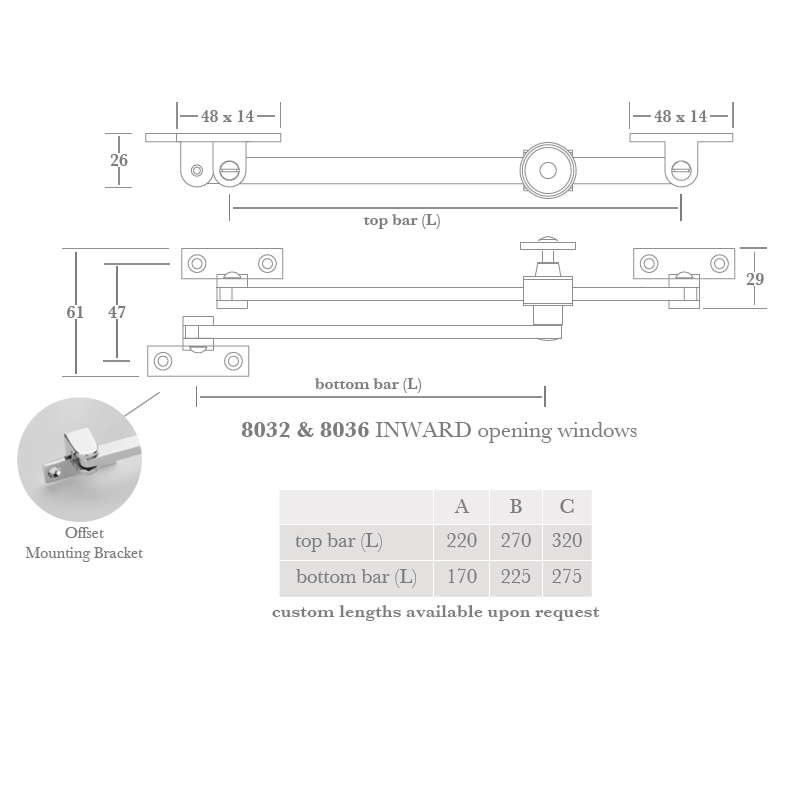 8036 Double Arm Sliding Stay - INWARD opening | Frank Allart