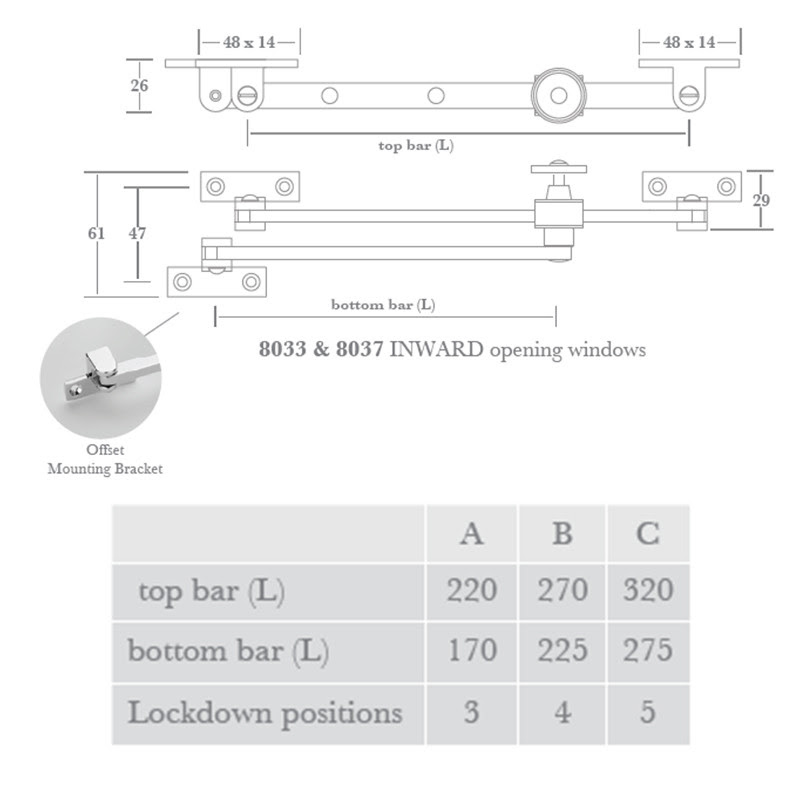 8037 Double Arm Sliding Stay - INWARD opening | Frank Allart