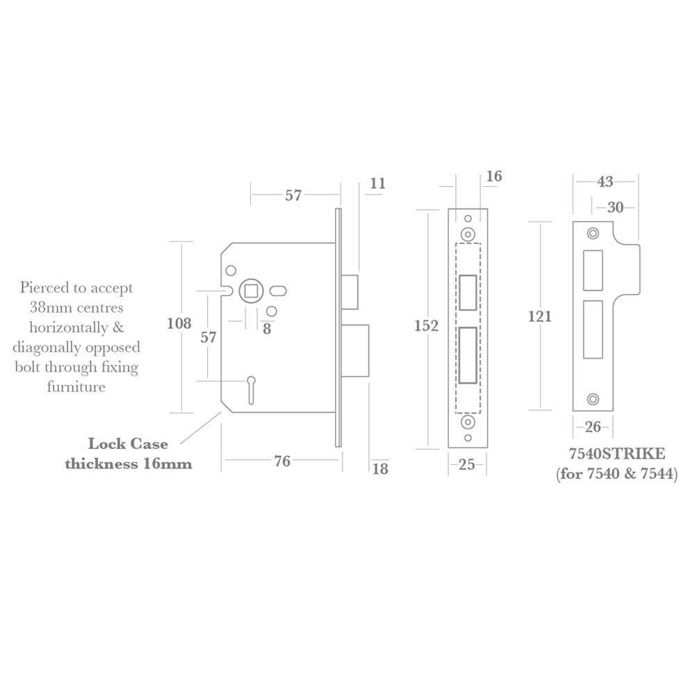 7540 3 Lever Bit Key Lock set - Light Spring 2-Way Action (Knob ...